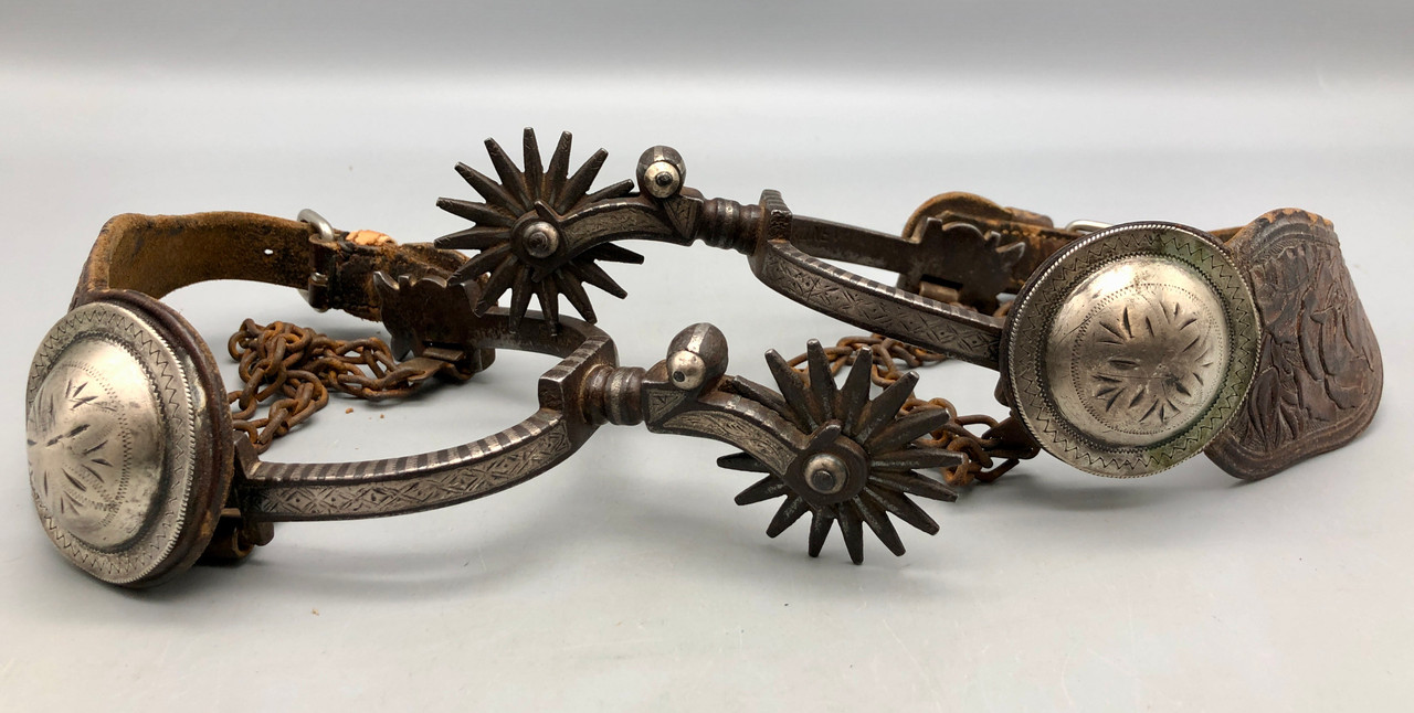 A Wonderful Pair of Original GS Garcia Silver Mounted Spurs With Straps