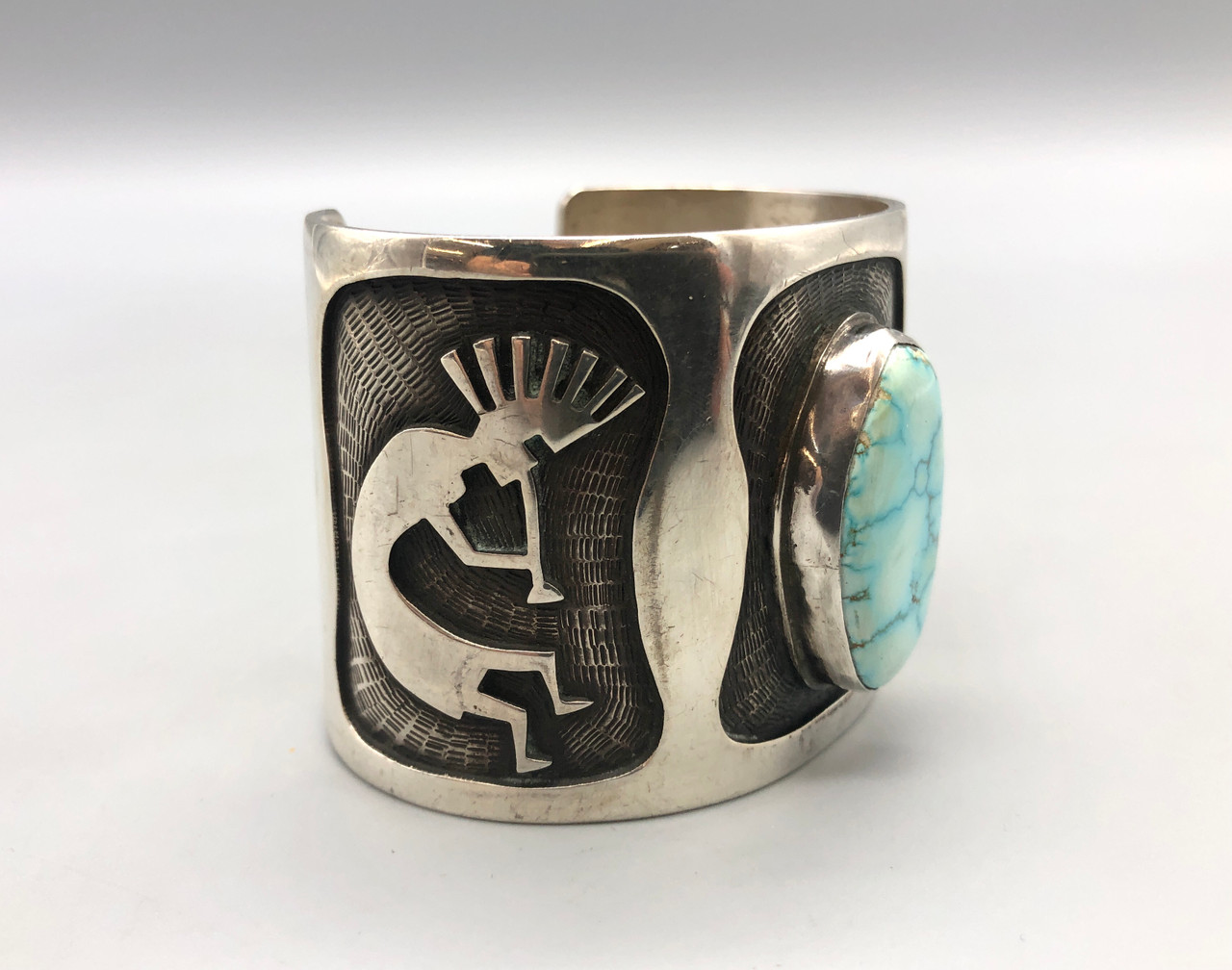 Sterling Silver Hopi Overlay Bracelet with Turquoise