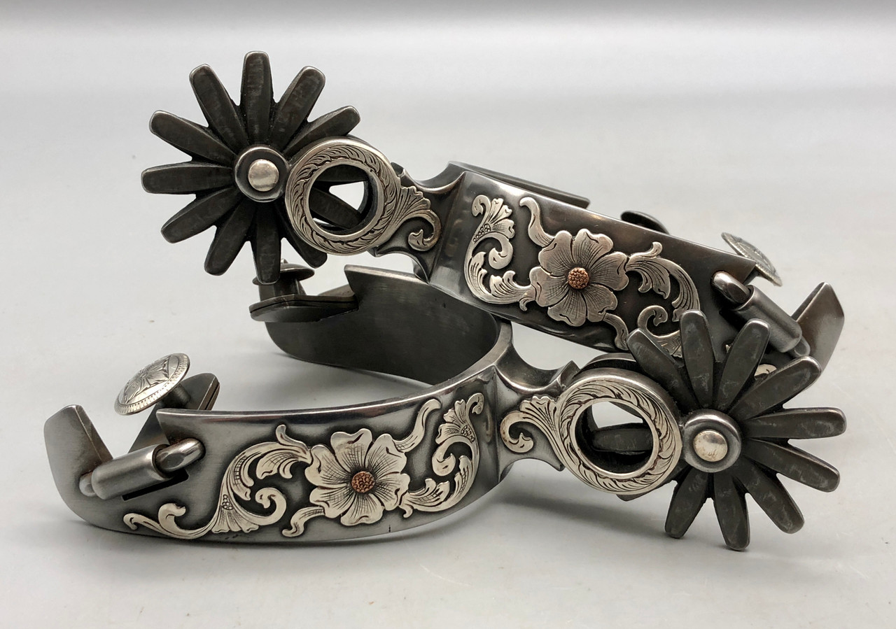 Fancy Pair of Silver and Copper Mounted Spurs by John Jennings