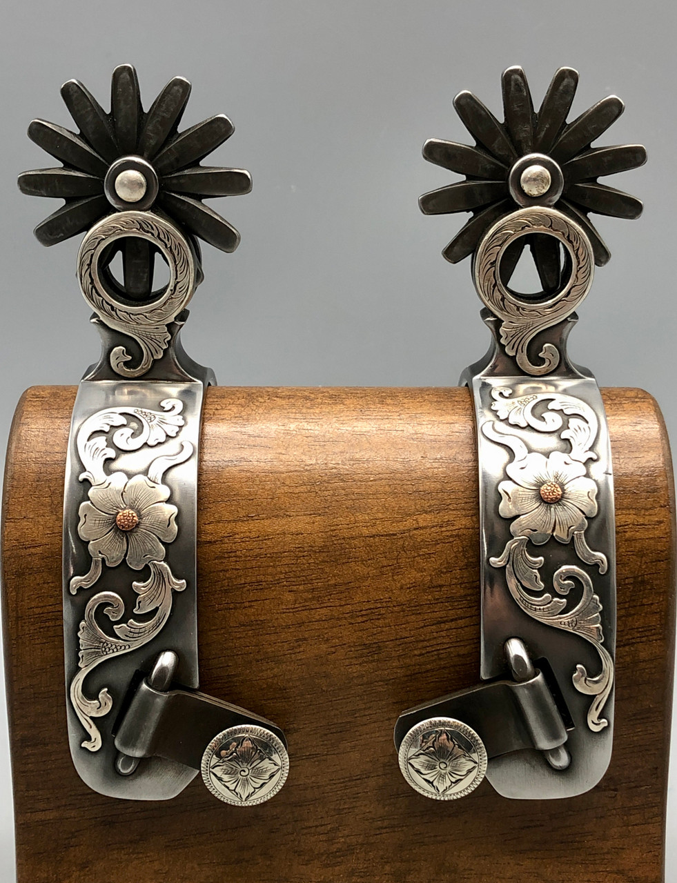 Fancy Pair of Silver and Copper Mounted Spurs by John Jennings