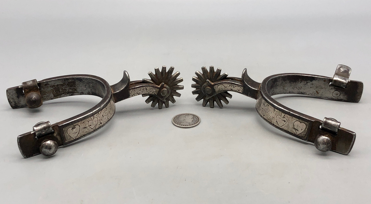 Vintage Hand Forged Spurs With Card Suite Inlay Patterns