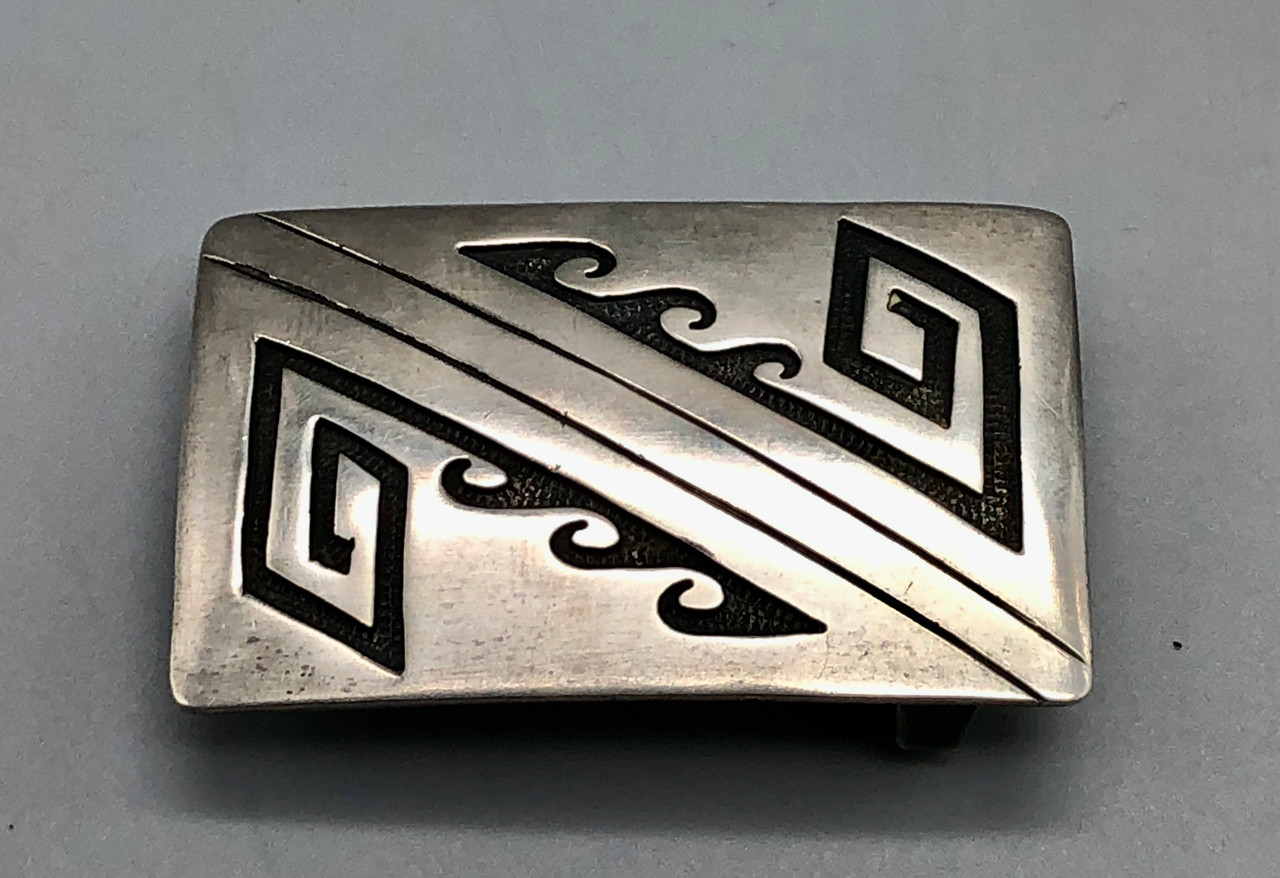 Vintage Sterling Silver Hopi Overlay Belt Buckle