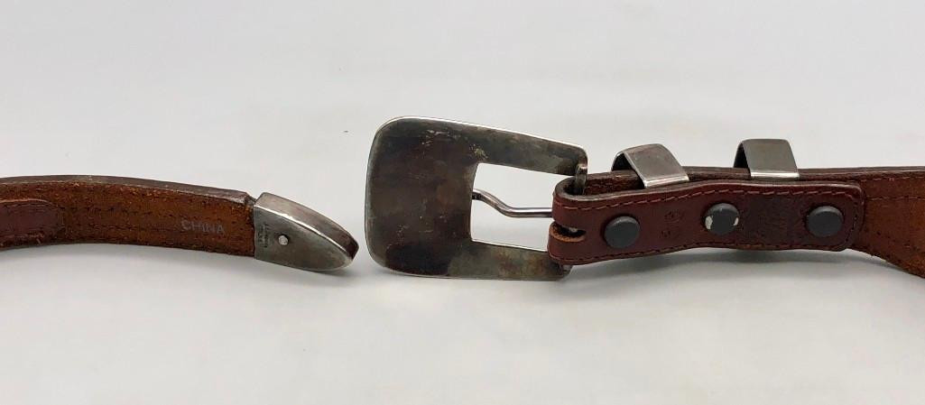 4 Piece Sterling Silver Buckle Set with Nice Leather Belt