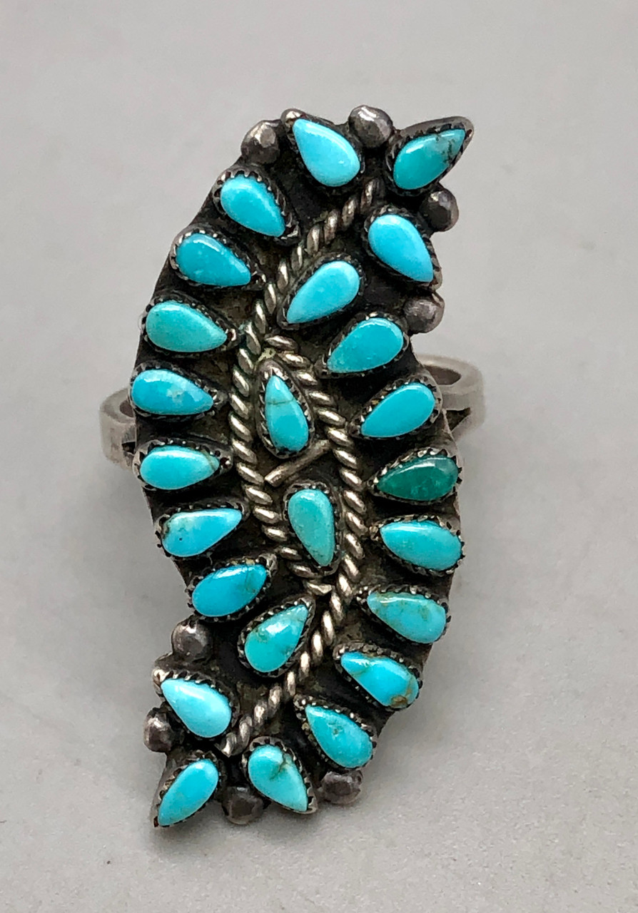 Vintage Turquoise Cluster Ring with Hummingbird Design