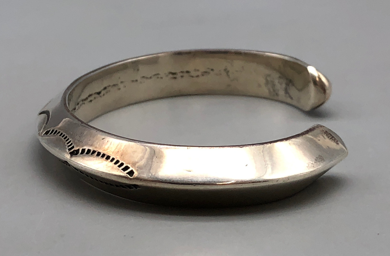 Solid Sterling Silver Triangle Wire Bracelet With Stamp Work