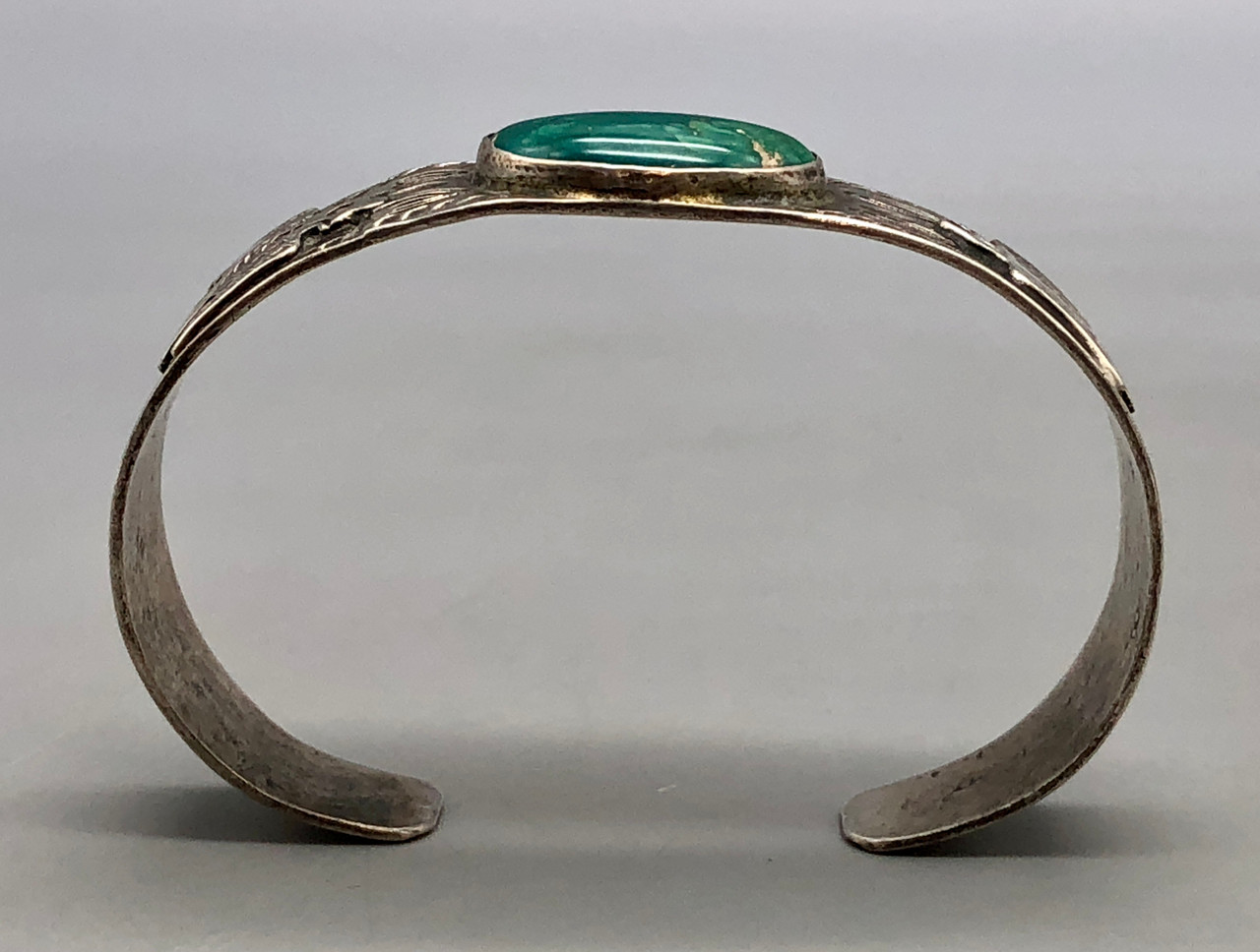 1920s Era Thunderbird Theme Turquoise and Sterling Silver Bracelet