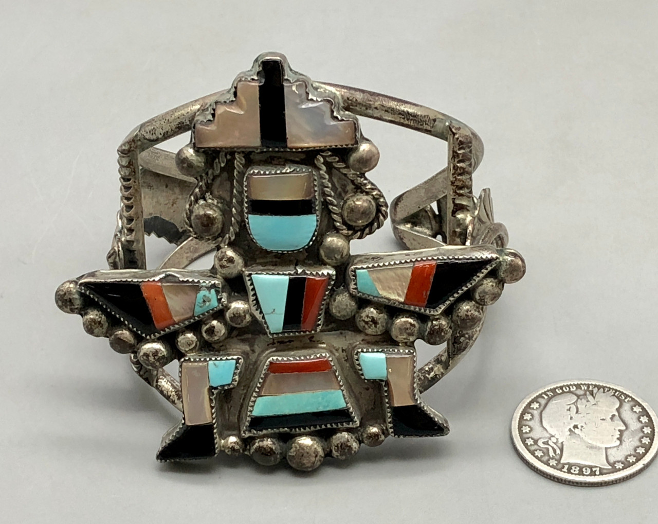 Vintage Multi Stone Knifewing Theme Inlay Bracelet