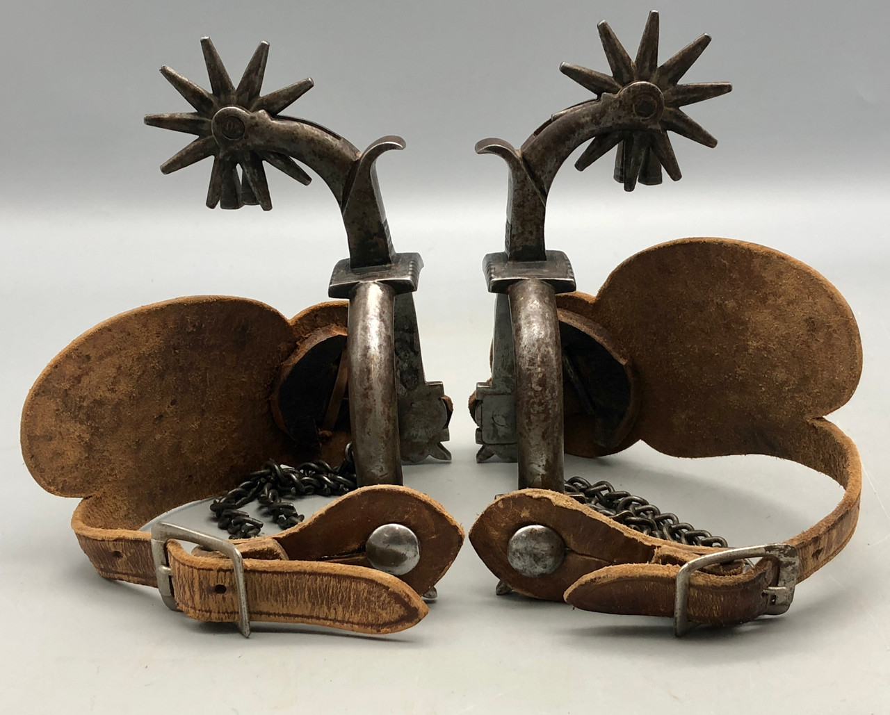 Fancy Pair Of California Style Spurs With Scalloped Bands and Nice Straps
