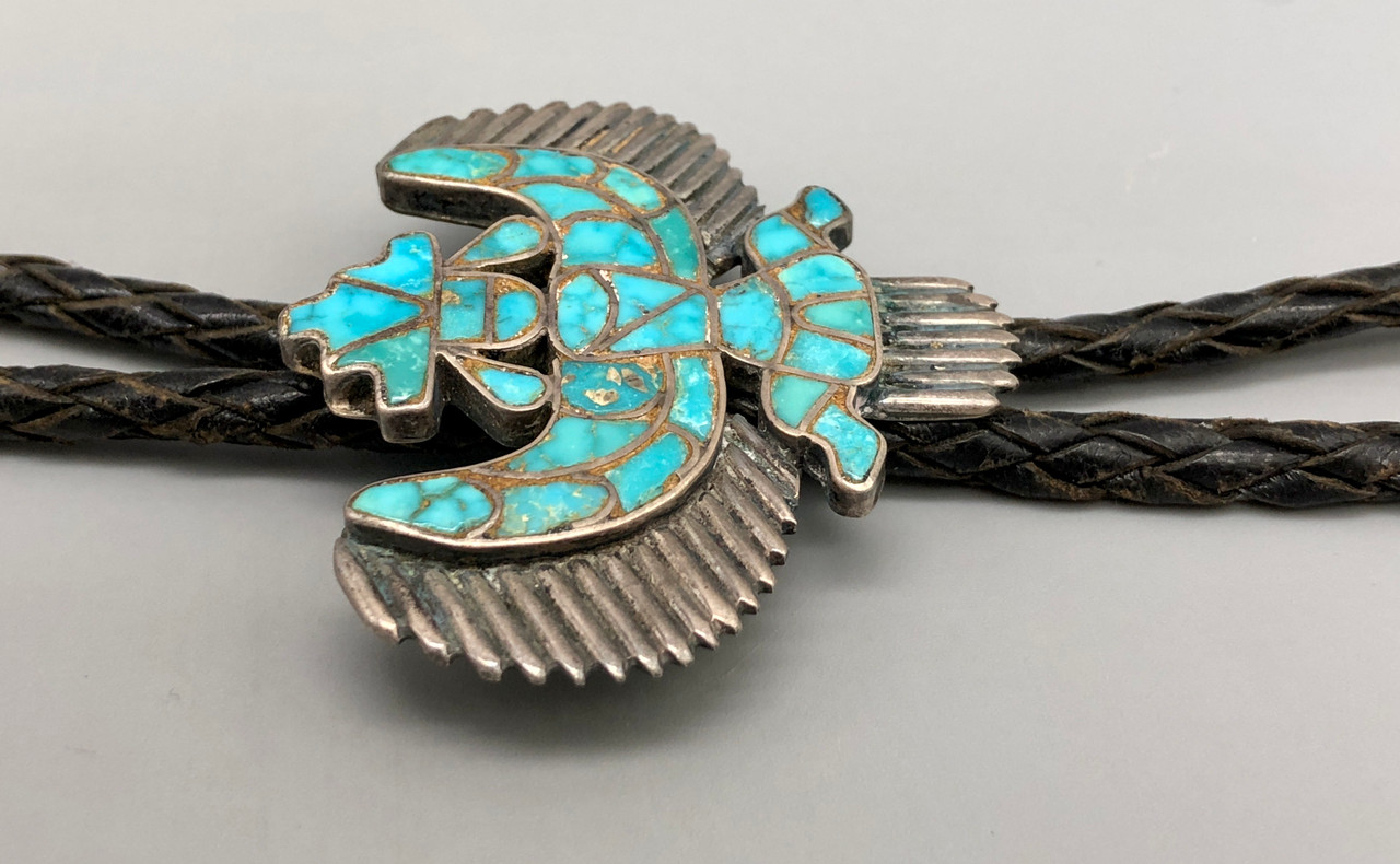 1950s Era Knifewing Turquoise Inlay Bolo Tie With Nice Tips