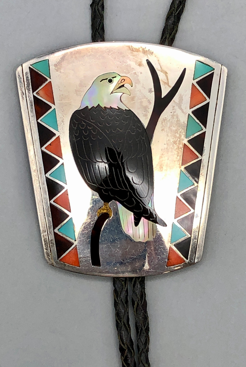 Eagle Themed Inlay Bolo Tie By Dennis And Nancy Edaakie