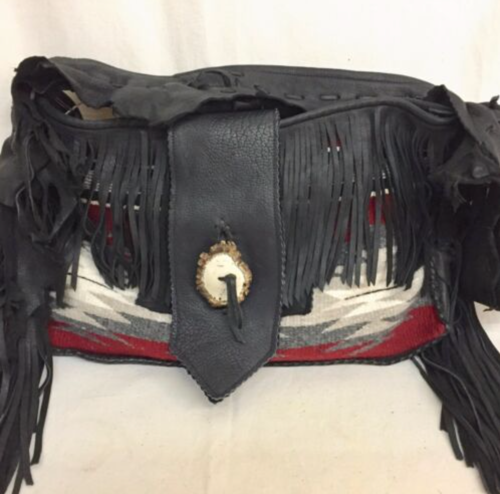 Authentic! Navajo Textile Purse - Great Leather Fringe and Trim