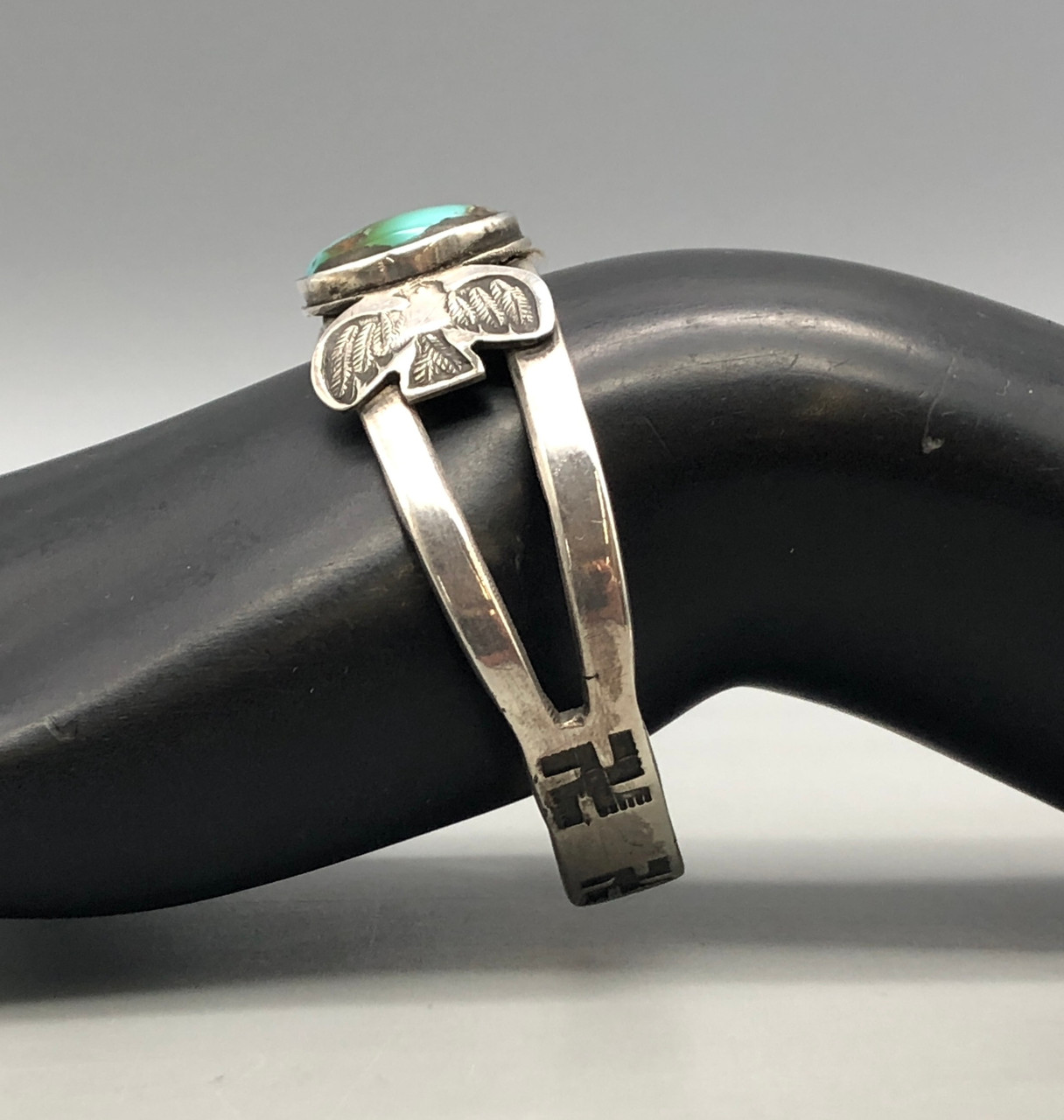Vintage Turquoise Bracelet With Thunderbirds And Whirling Logs