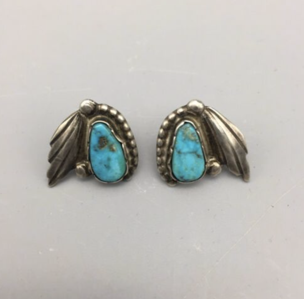 VINTAGE, DAN SIMPLICIO STYLE, TURQUOISE AND STERLING SILVER EARRINGS
