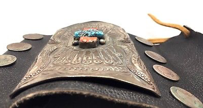 VINTAGE NAVAJO BOW GUARD - KETOH - STERLING SILVER WITH TURQUOISE AND CORAL