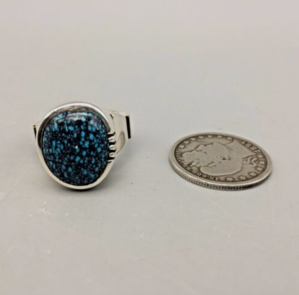 Rare! Exquisite! Lander Blue Turquoise, Sterling Silver and Gold Ring ...