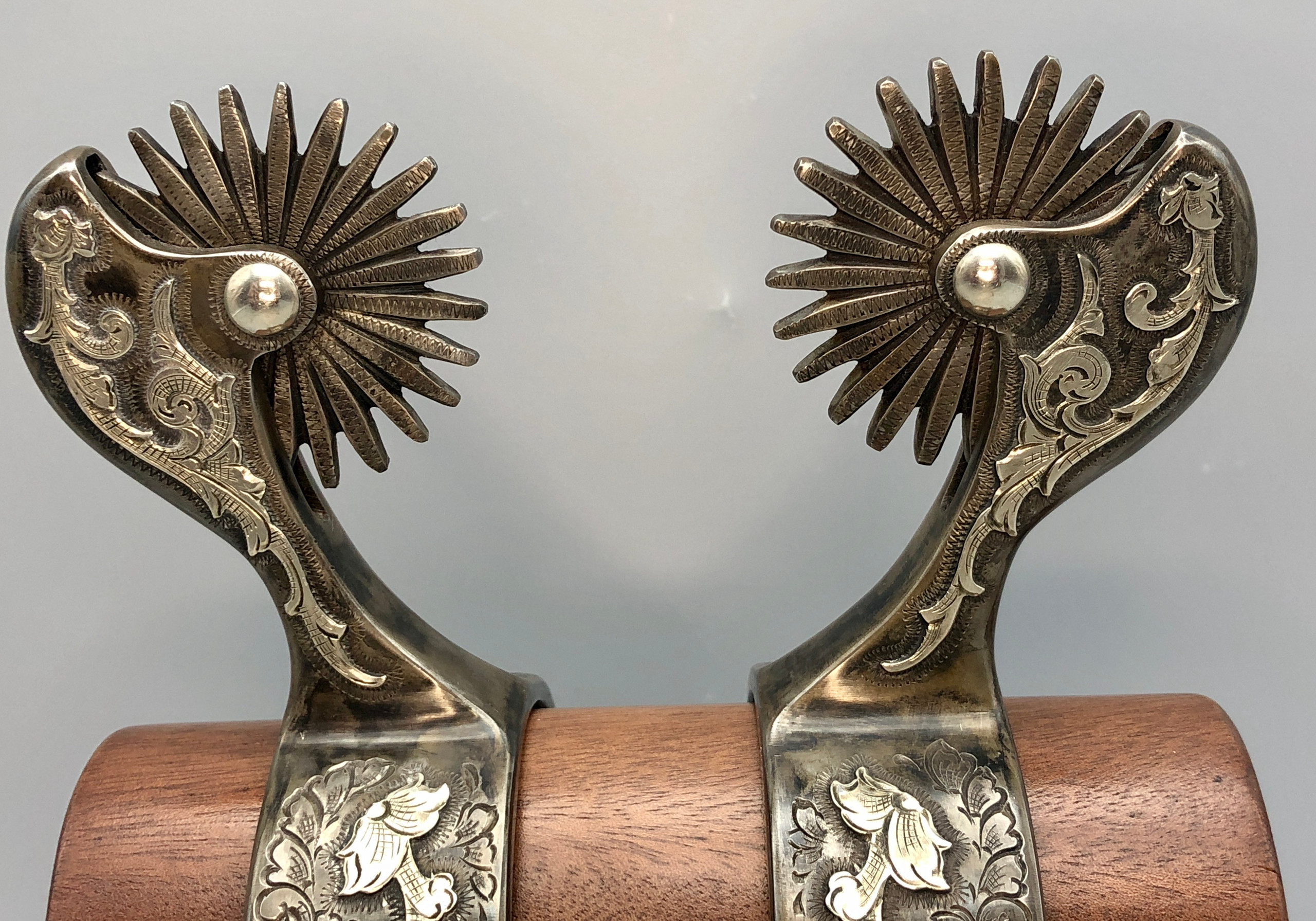 A Super Fancy set of Silver Engraved Spurs by Gary Wiggins