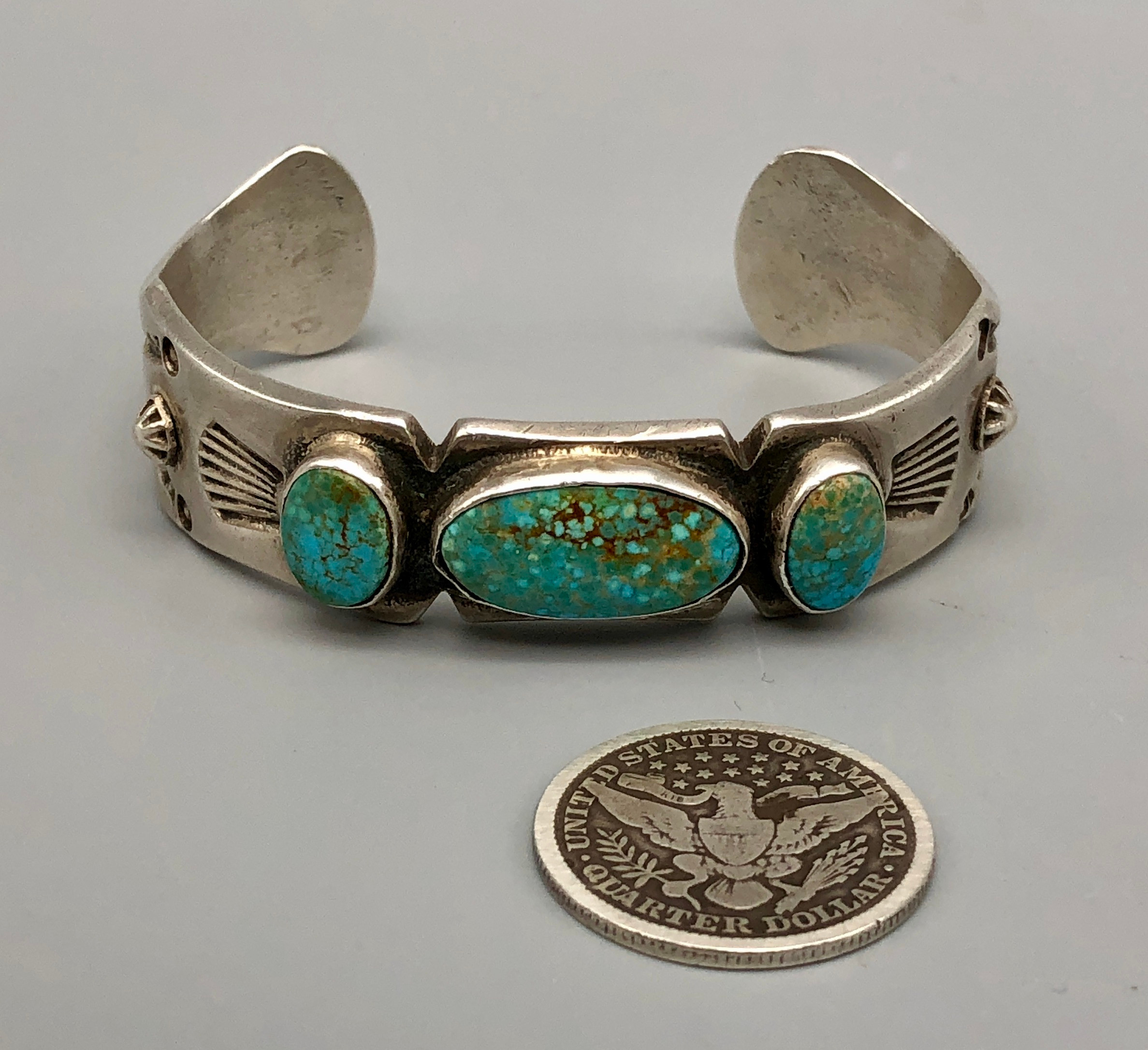 Elegant Michael Little Elk Turquoise and Sterling Silver Bracelet