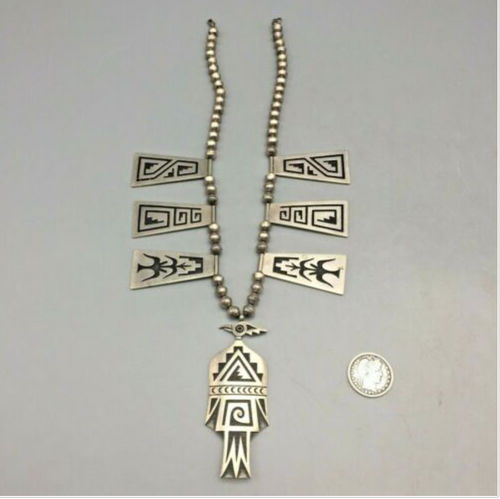 A Sterling Silver Hopi Overlay Necklace by Billy Ray Hawee
