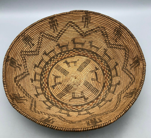 Old Native American (Apache) Polychrome Basket - Figural and Geometric ...