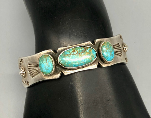Elegant Michael Little Elk Turquoise and Sterling Silver Bracelet