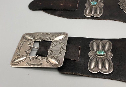 Vtg. Turquoise & Sterling Silver Concho Belt