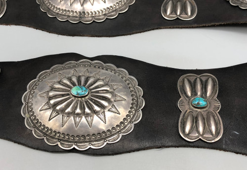 Vtg. Turquoise & Sterling Silver Concho Belt