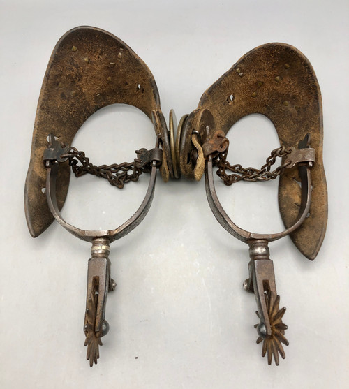 Old Pair Of California Style Spurs With Old Studded Spur Leathers