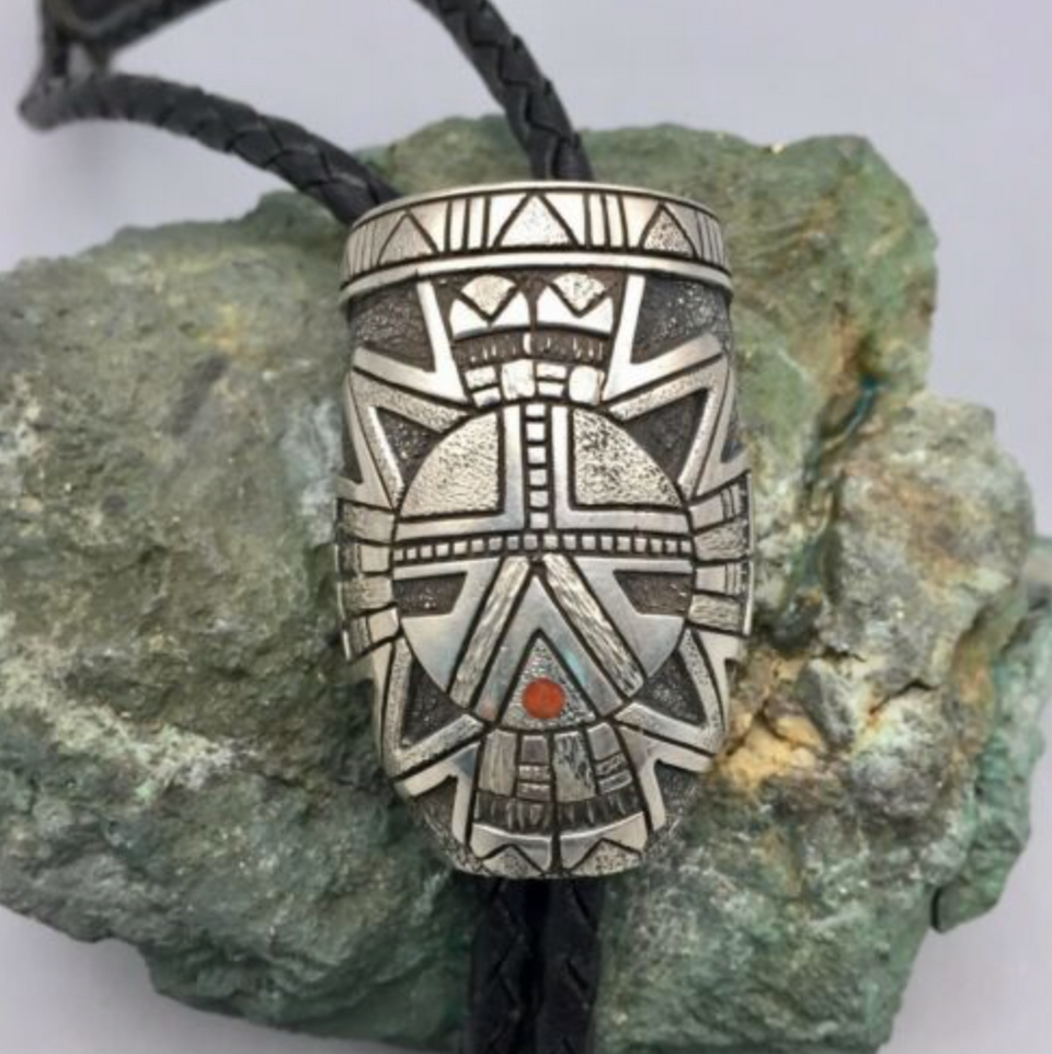 VERY Unique! Style Bolo With Turquoise & Coral Set in Sterling by Lee ...