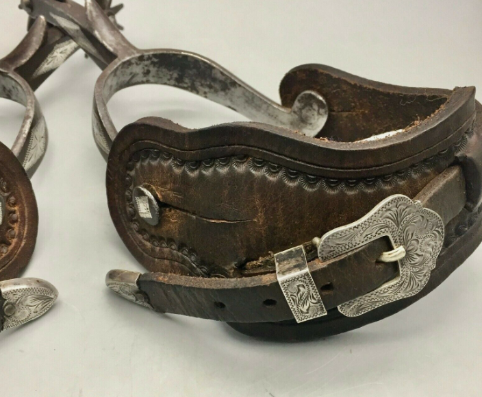 Collectable Single Mounted Spurs with Silver Inlay And Nice Straps ...