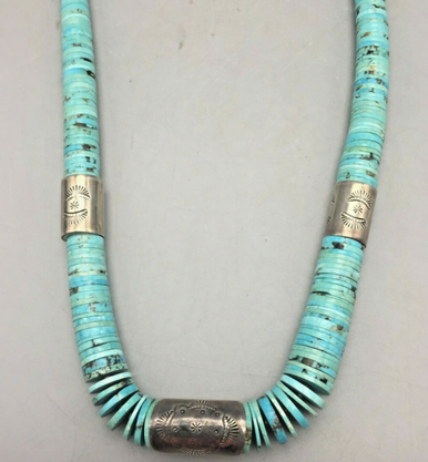 GORGEOUS Hand Cut Turquoise Disc Necklace