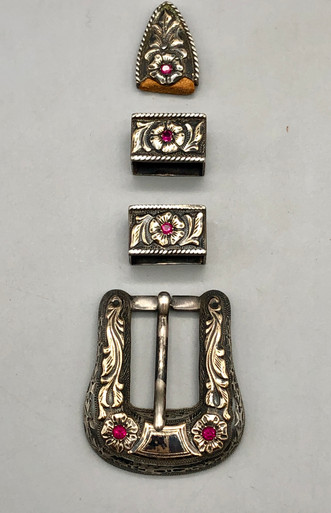 4 Piece Sterling Silver & Gold Ranger Buckle Set by Holland's of San ...