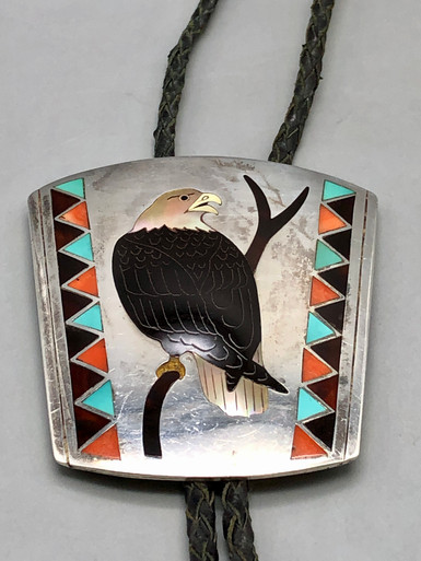 Eagle Themed Inlay Bolo Tie By Dennis And Nancy Edaakie