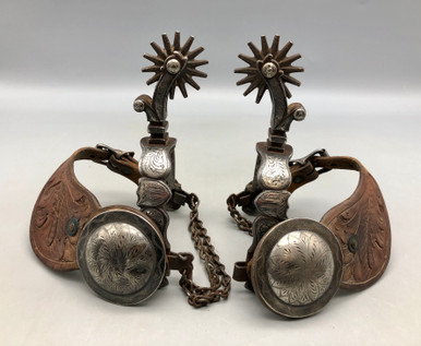 Shield Pattern California Style Spurs With Nice Straps