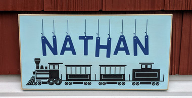 Personalized Kid's Name Sign with Train 6" x 12" - Heartwood Gifts