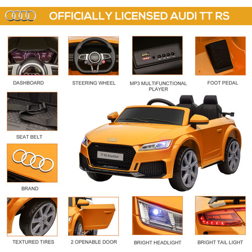 Kids Gold 12v Dual Motor Licensed Audi TTRS Roadster Kids Car - Kids ...