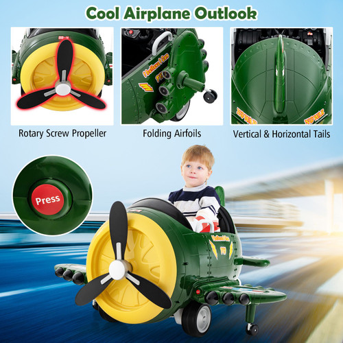 Kids Green 12V Kids Battery Powered Ride-in Electric Jet Plane - Kids ...