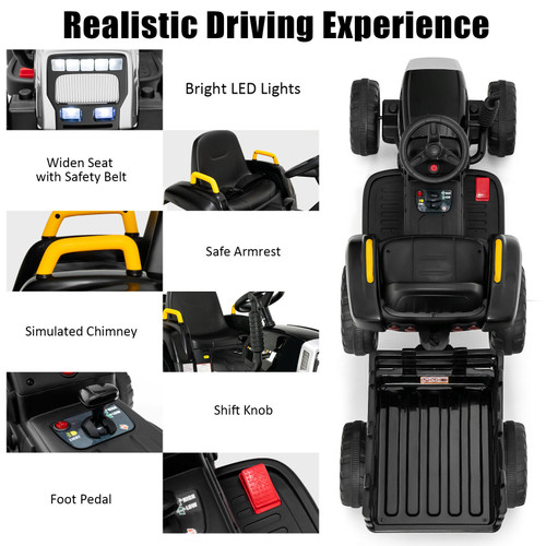 12v Kids Black Sit on Battery Operated Tractor & Trailer & Remote ...