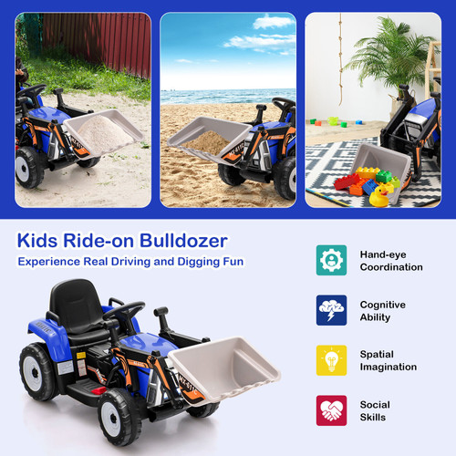 Kids Blue 12v Electric Ride On Digger Bucket & Remote Control - Kids ...