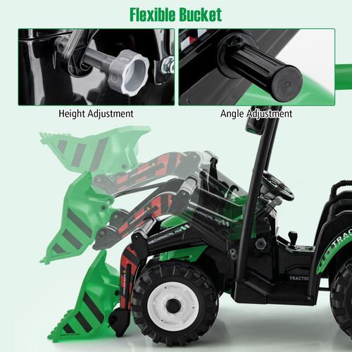 Kids Large Green 12v Sit-on Tractor with Loader & Free Trailer