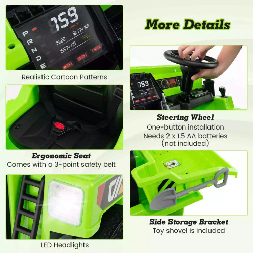 Child's 12V Green Sit On USA Dump Truck Rear Tipper & Remote - Kids ...