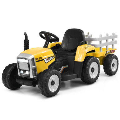 12v Kids Yellow Sit on Battery Operated Tractor & Trailer & Remote ...