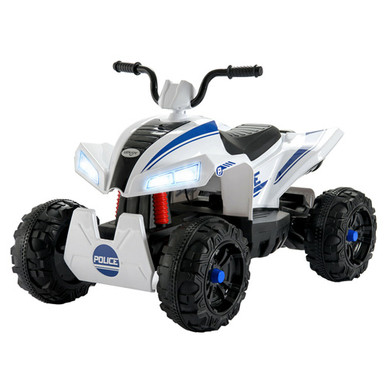 Kids Police White 12v Ride On Suspension Quad Bike - Kids Electric Cars
