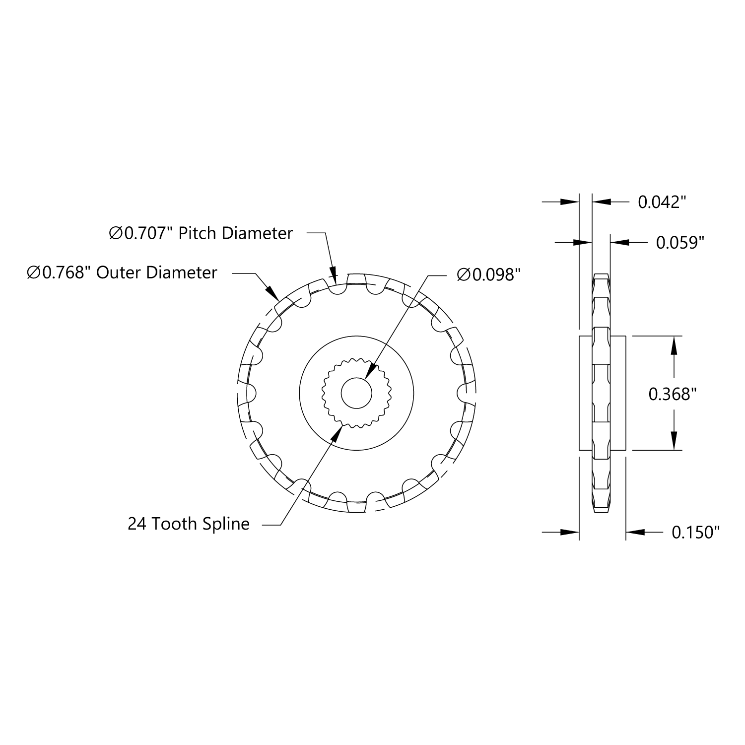 01227 Pitch 18 Tooth Nylon Servo Sprocket With 24 Tooth Spline