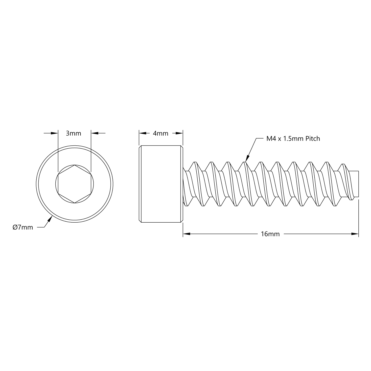 Zinc-Plated Steel Thread-Forming Socket Head Screw (M4 x 16mm Length ...