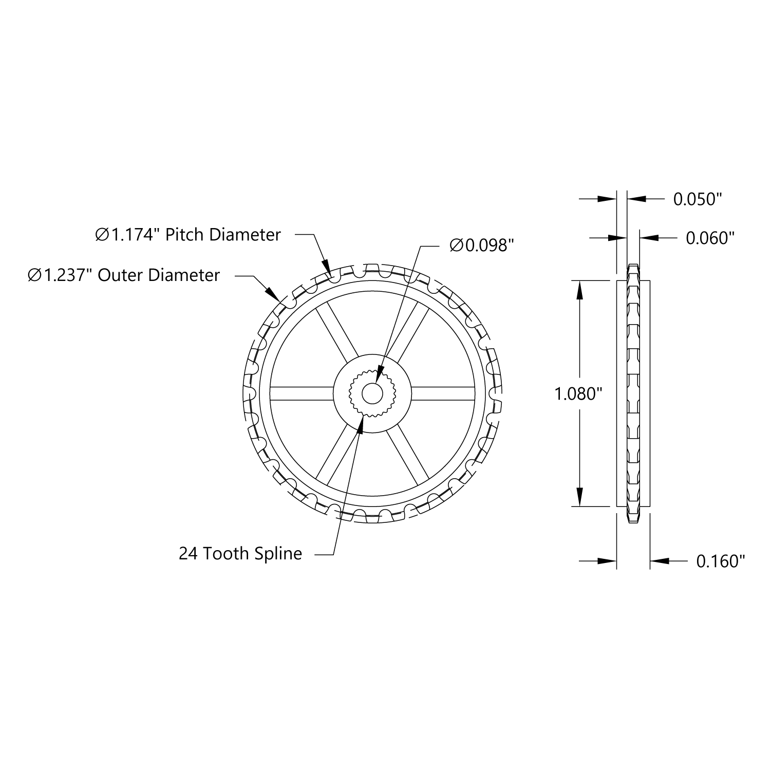 01227 Pitch 30 Tooth Nylon Servo Sprocket With 24 Tooth Spline