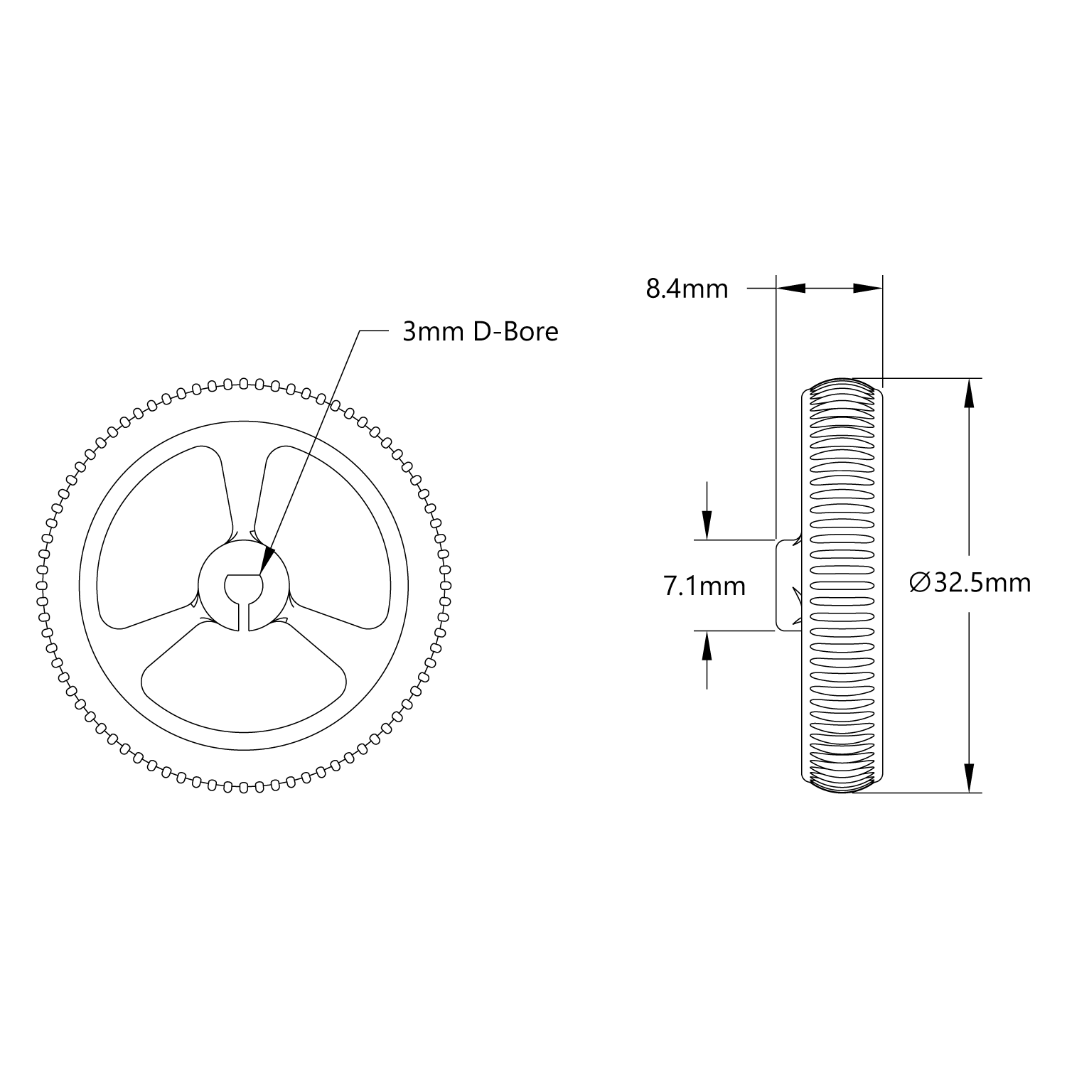 3602 Series Press-Fit Wheel (3mm D-Bore, 32mm Diameter) - 2 Pack ...