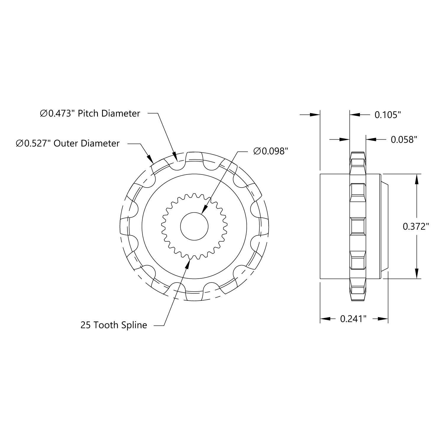 01227 Pitch 12 Tooth Nylon Servo Sprocket With 25 Tooth Spline
