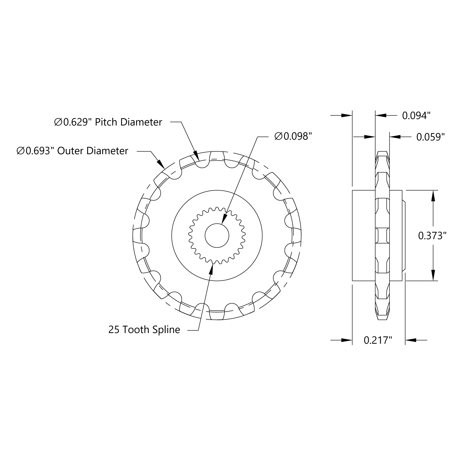 01227 Pitch 16 Tooth Nylon Servo Sprocket With 25 Tooth Spline