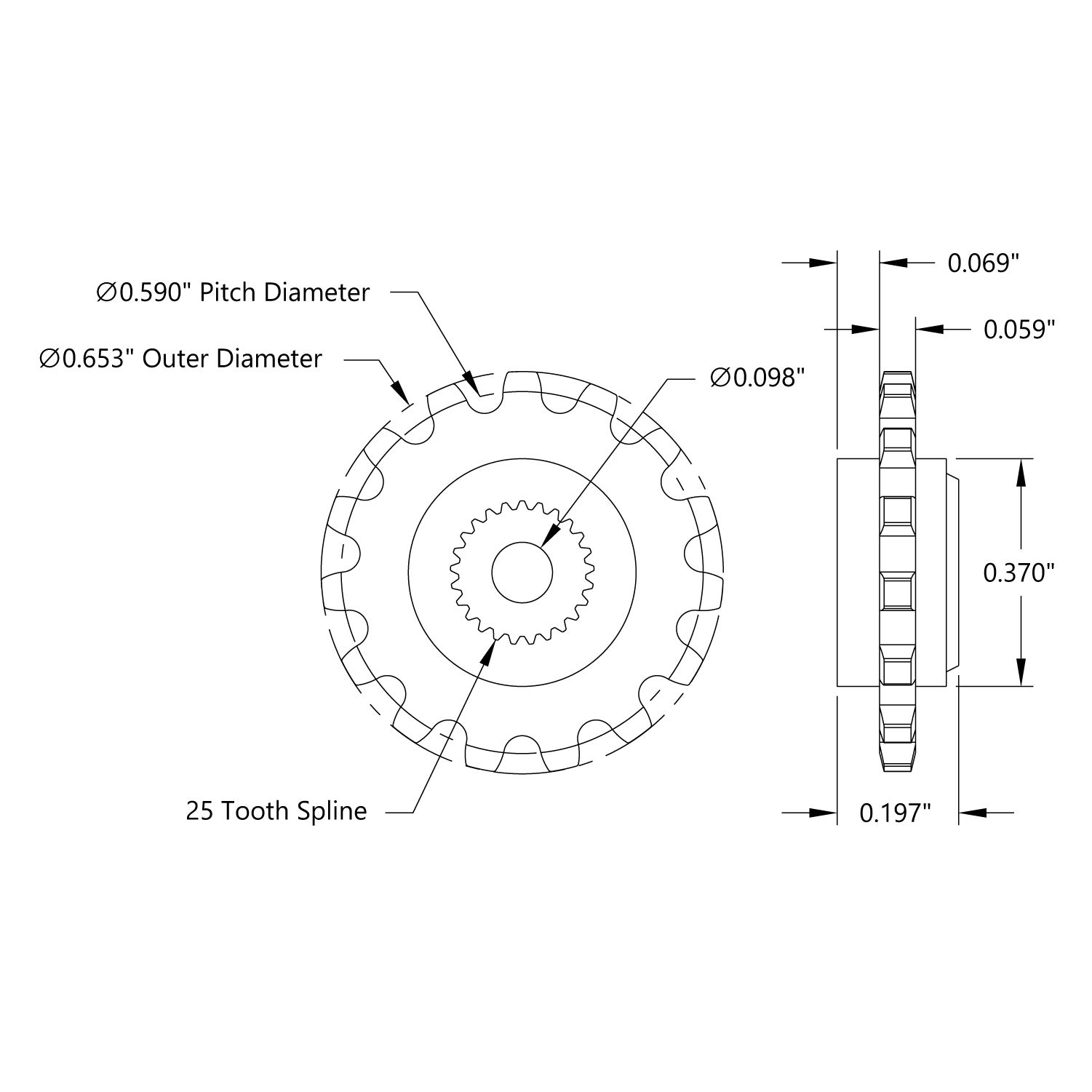 01227 Pitch 15 Tooth Nylon Servo Sprocket With 25 Tooth Spline