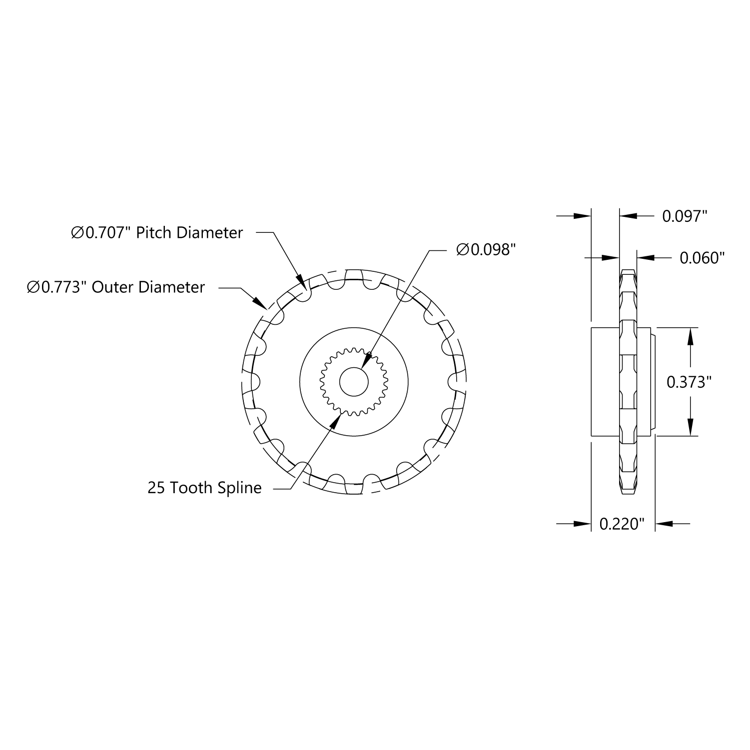 01227 Pitch 18 Tooth Nylon Servo Sprocket With 25 Tooth Spline
